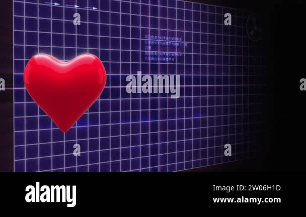 Digital animation of purple heart monitor and red heart icon. Map ...