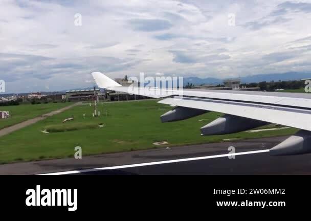 , Taiwan-13 June, 2016: 4K Aircraft Traffic in the airport, A plane ...