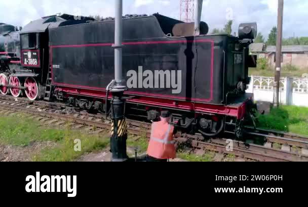 steam locomotive railway, ostashkov, filling water coal, tender ...