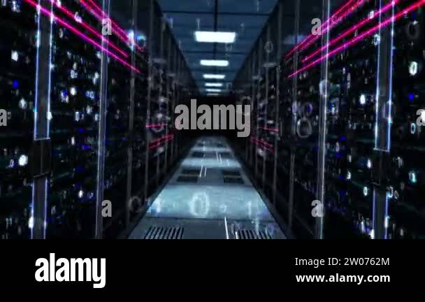 Fast hypnotizing flight through the server room. Futuristic technology seamless and loopable ...