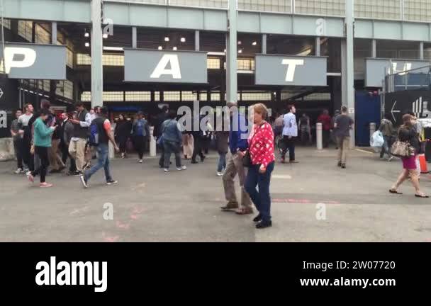 NEW YORK CITY - MAY 2015: People entering PATH station. Port Authority ...