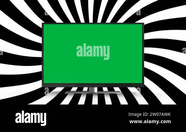 Digital animation of a flat screen television with a green screen on a ...