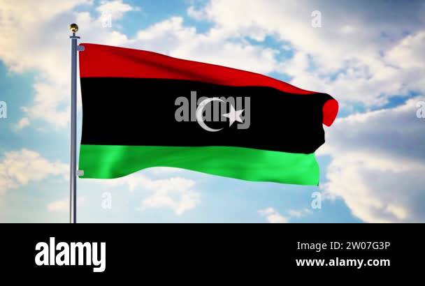 Libyan flag waving in the wind shows libya symbol of patriotism ...
