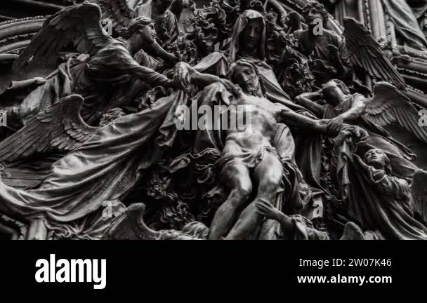 Beautiful Duomo di Milano iron gates decor in close up.Jesus Christ ...