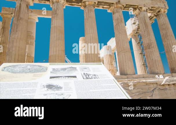 The Parthenon in Athens Greece with Information Sign at the Ancient ...