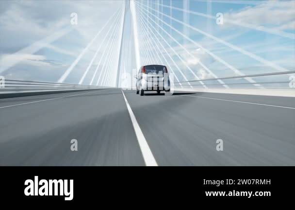3d model of electric car on the bridge, very fast driving. Ecology ...