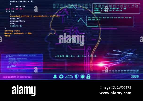 Artificial intelligence on computer screen. Deep machine learning ...