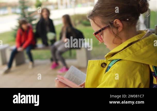 Bullies offend girl honors in the schoolyard. Children throw in a ...