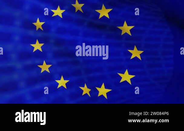 Digital animation of a flag of Europe waving in the screen while ...
