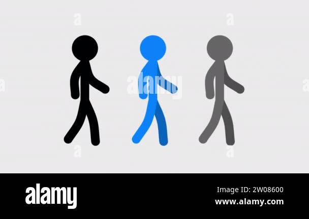 Stickman figure gait cycle, flat 2D animation on a transparent ...