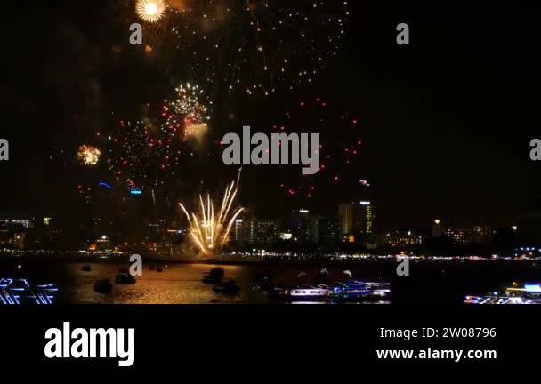 4K footage of real fireworks festival in the sky for celebration at ...