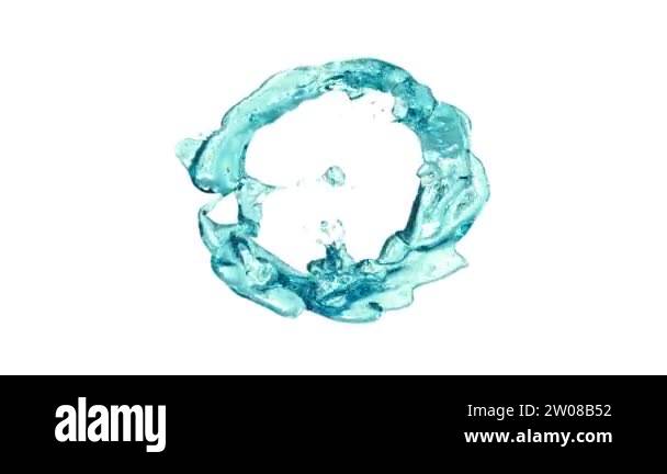 Splashing ring of turquoise blue water transforms into drop, isolated ...