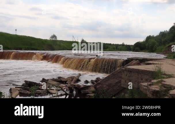 Sablinsky waterfalls. Little waterfall. The brown water of the ...