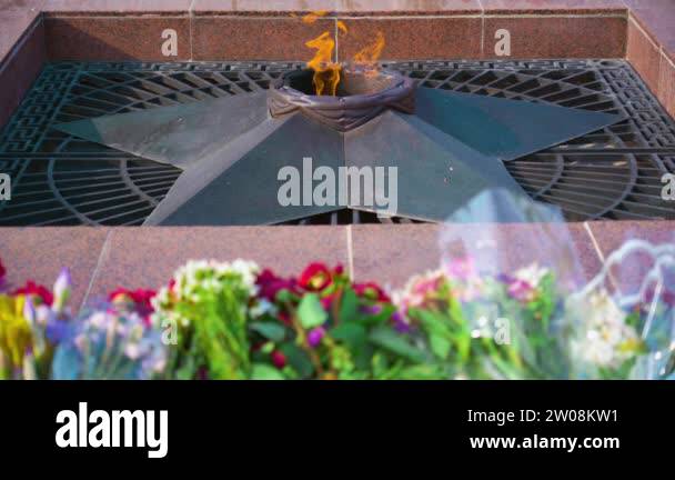 Eternal Flame monument with star and flowers at the Grave of Unknown ...