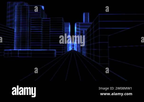 4K Futuristic Cyberpunk Wireframe Sci-Fi City 3D Animation 5 Stock ...