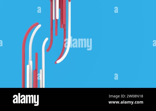3d rendering of floating red and wite line shapes against blue ...