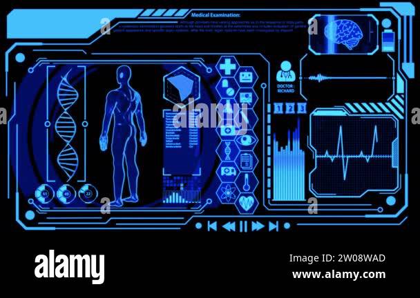 3D Human Model Rendering Rotating in Medical Futuristic HUD Display ...