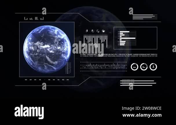 Planet Earth on analytics display. 3d terrestrial globe animation ...