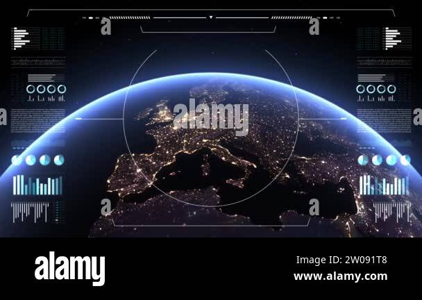 Planet Earth on analytics display. 3d terrestrial globe animation ...