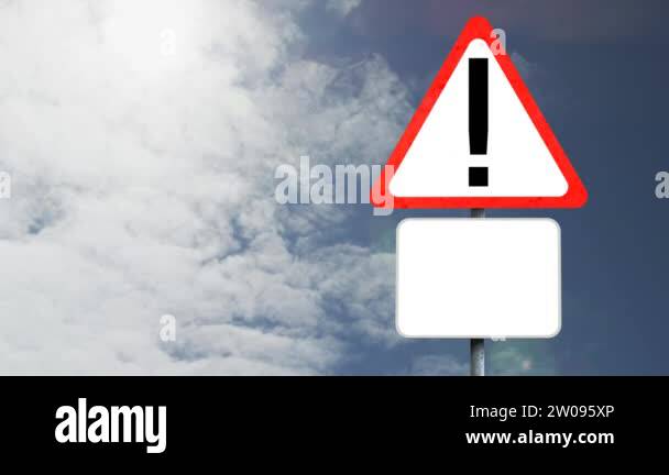 Animation of blank white sign board and warning exclamation mark in ...