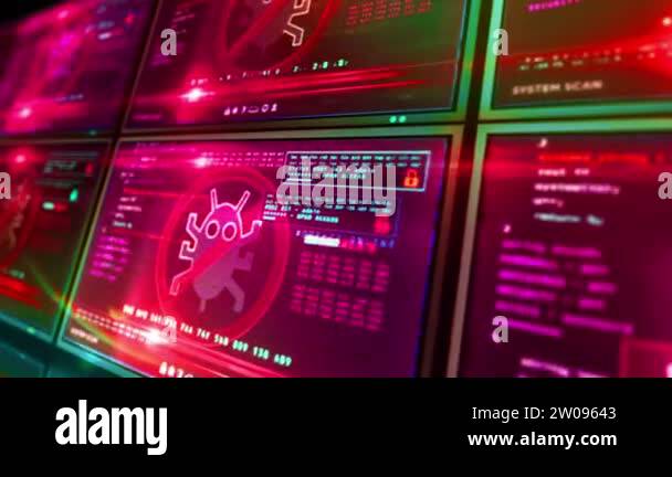 Virus Detected Alert On Moving Computer Screens Global Attack Cyber