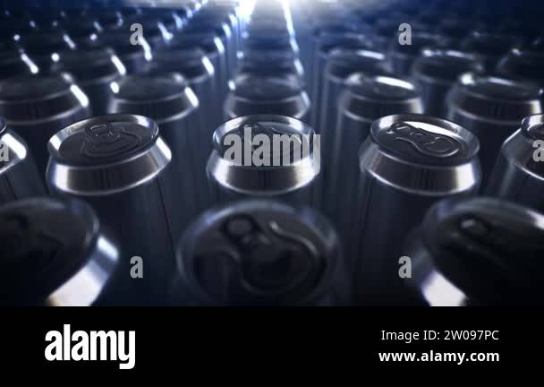 4K beer cans. aluminum soda cans energy drink loop background . tin ...