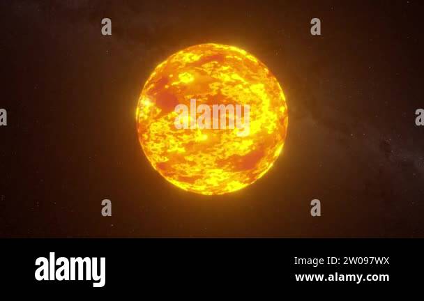 Sun surface with solar flares. The Sun spinning in space against 3D ...