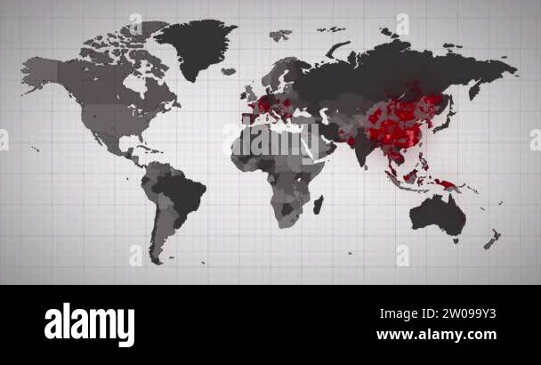 Animation of a world map, continents turning red, showing Covid-19 ...