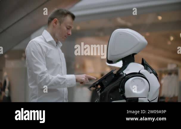 Electronics engineer working, scientist inventor on robot construction ...