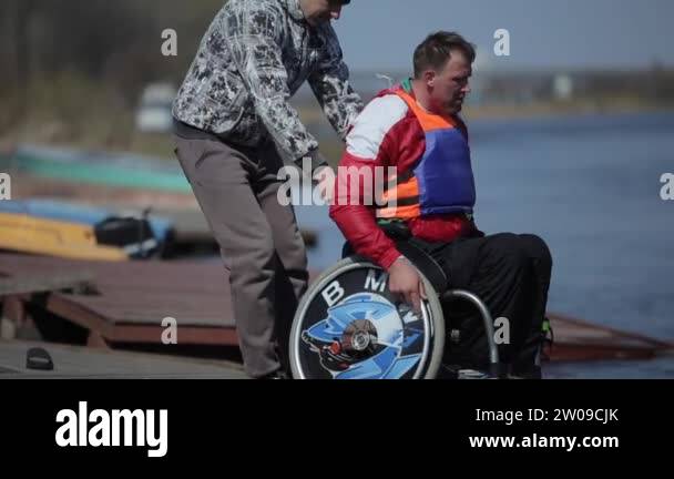 Bobruisk, Belarus - 11 May 2019: disabled athlete sits in a wheelchair ...