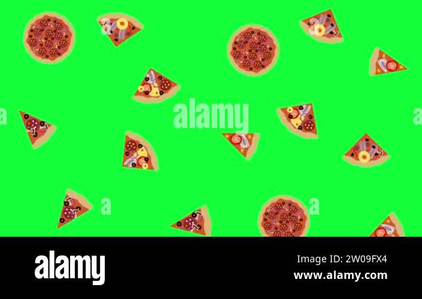 Seamless looping of Pizza and slices animation elements, on green ...