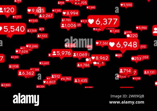 3D animation of social media likes red counters falling down Stock ...