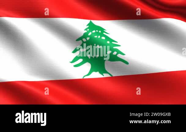 Realistic flag of Lebanon, Seamless looping with highly detailed fabric ...