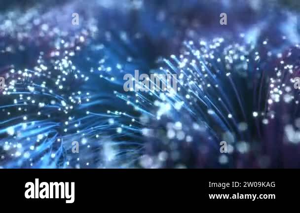 Fiber optic wires with flashing signals. Digital data transmission via ...