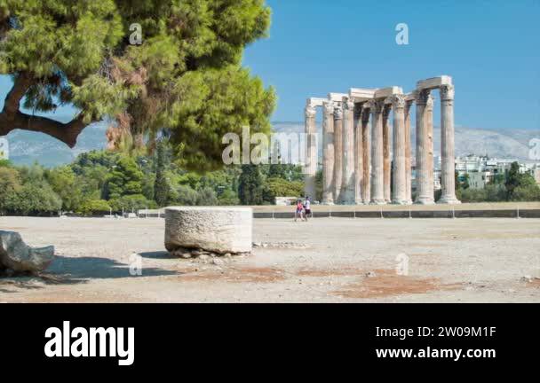Athens Greece Temple of the Olympian Zeus featuring Tourists Walking ...