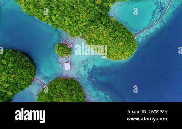 Tropical landscape rainforest hills and azure water in lagoon with ...