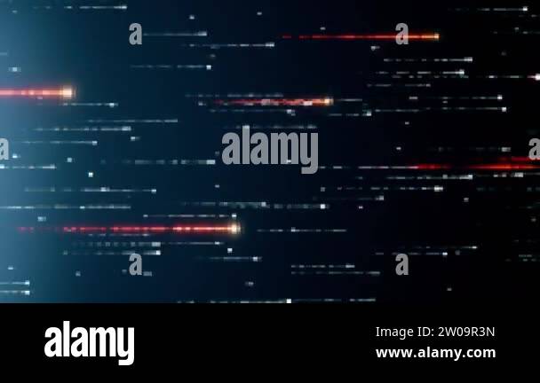 Abstract technology background with animation of fast flying flickering ...
