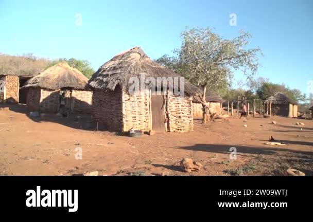 Traditional African homestead with mud and grass huts Stock Video ...