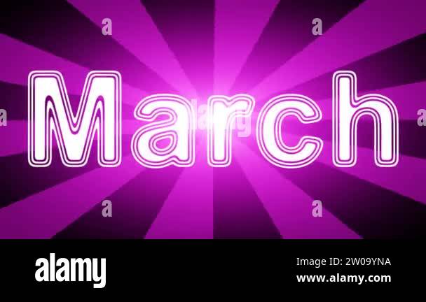 March icon in red abstract background with rays. Looping footage with ...