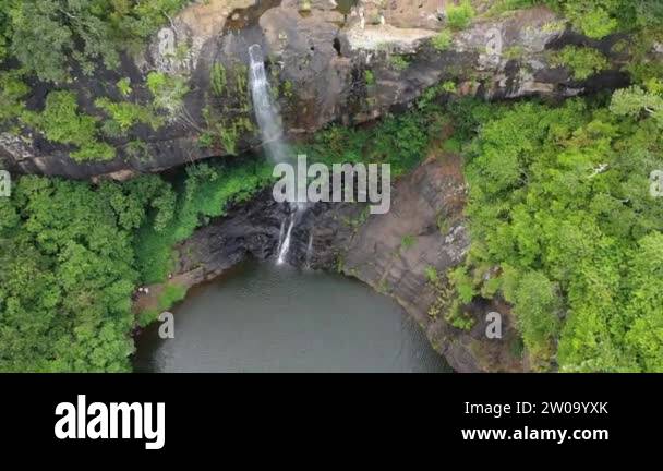 cascades of waterfalls Tamarin island of Mauritius. Aerial view. Seven ...