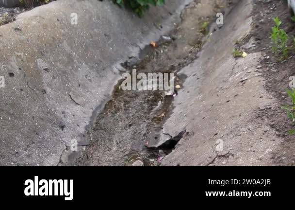 Sewage from the sewer. Waste water flow to sewer with bad water from ...