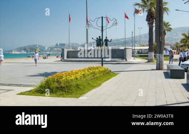 Kusadasi Turkey Seaside Ataturk Boulevard with Tourists Walking along ...