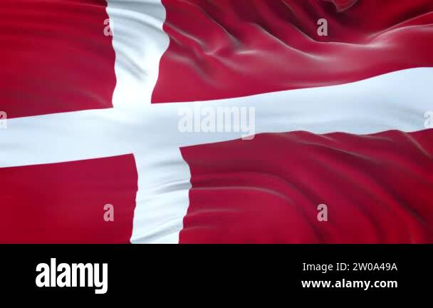 Denmark flag waving in the wind with highly detailed fabric texture ...