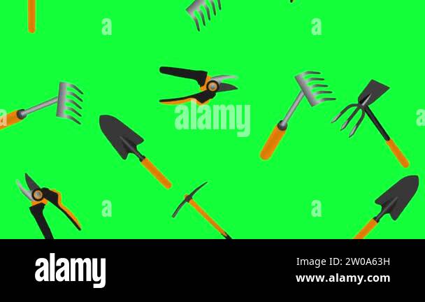 Working gardening tools elements falling animation, seamless loop on ...