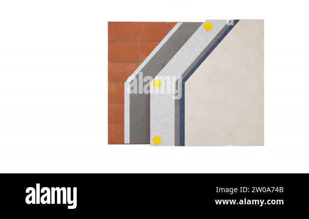 Cross section of wall: blocks, bricks, glue, primer, foam, plaster mesh ...