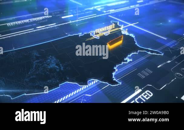 Tennessee US state border 3D modern map with a name, region outline ...