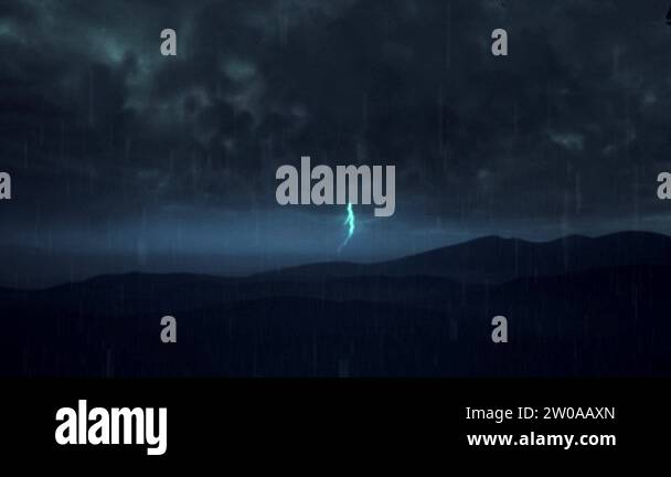 Storm text on glass with raindrops and lightning with stormy weather ...