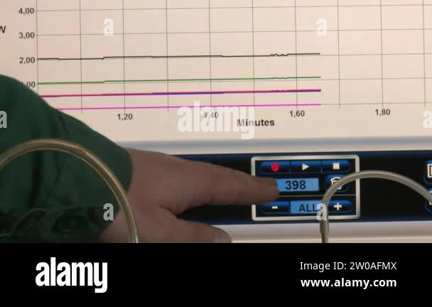 Monitor screen with laboratory testing results. Graph of sampling ...