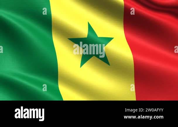 Realistic flag of Senegal, Seamless looping with highly detailed fabric ...