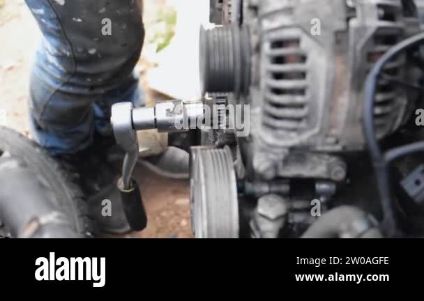 Dynamic video of car engine in auto service. Vehicle inspection or ...